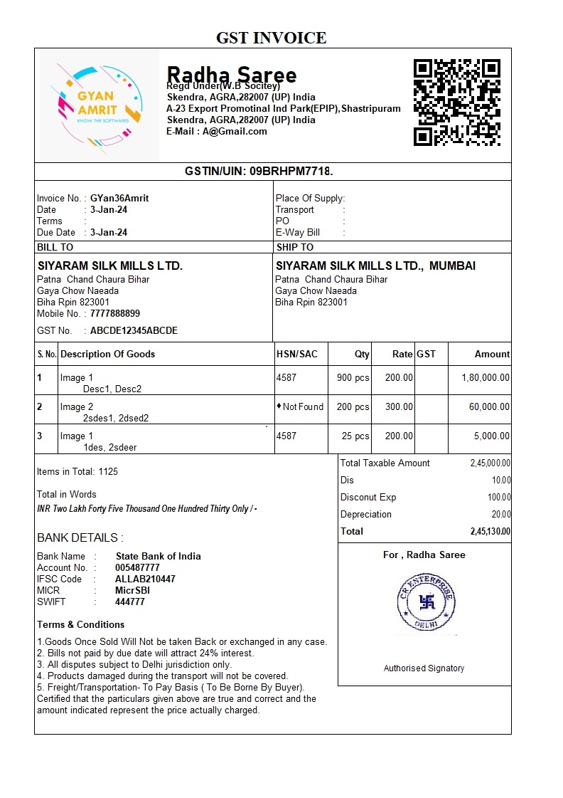 INVOICE CUSTAMIZATION TEMPLATE - GYANAMRIT TALLY TDL STORE