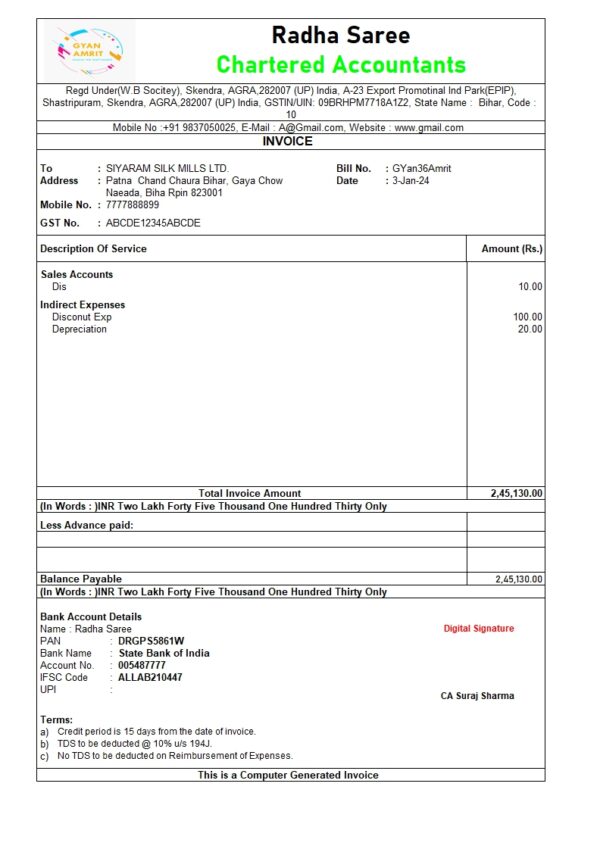 INVOICE CUSTAMIZATION TEMPLATE - GYANAMRIT TALLY TDL STORE
